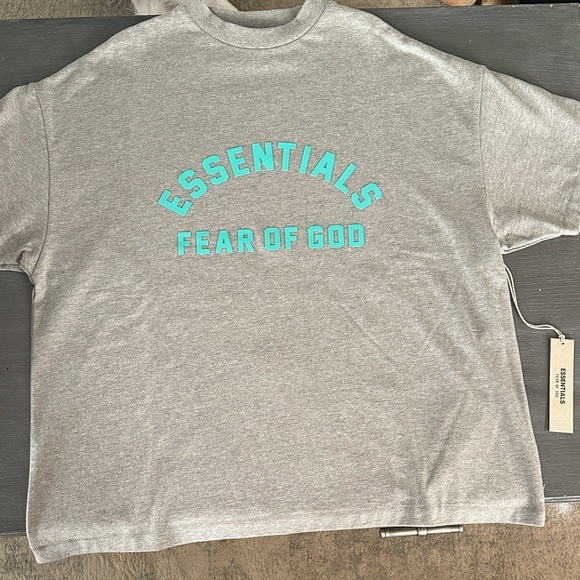 Essentials | Shirts | Fear Of God Essentials Heather Gray Tee With Teal ...